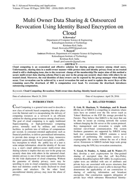 Multi Owner Data Sharing And Outsourced Revocation Using Identity Based Encryption On Cloud Pdf