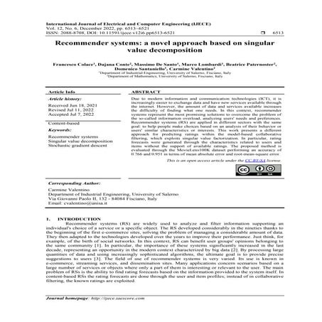 Recommender systems: a novel approach based on singular value decomposition | PDF