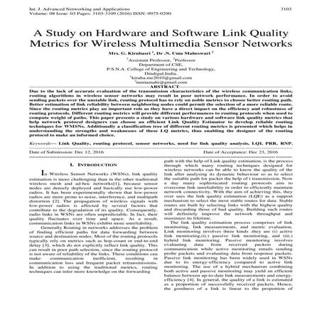 A Study on Hardware and Software Link Quality Metrics for Wireless Multimedia Sensor Networks ...