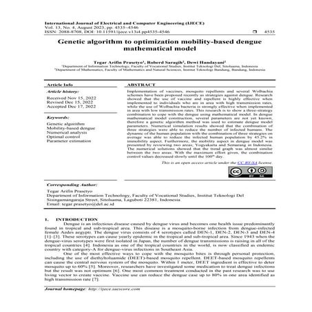 Genetic Algorithm To Optimization Mobility Based Dengue Mathematical Model Pdf