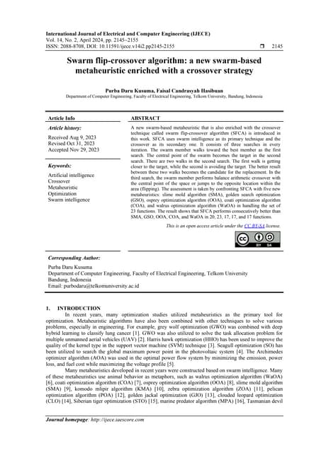Swarm Flip Crossover Algorithm A New Swarm Based Metaheuristic Enriched With A Crossover