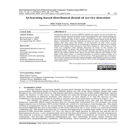 Q Learning Based Distributed Denial Of Service Detection Pdf