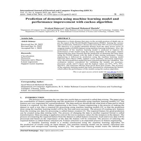 Prediction Of Dementia Using Machine Learning Model And Performance