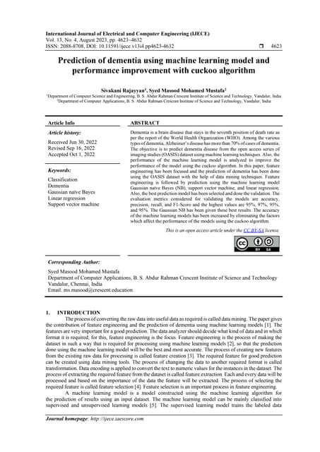 Prediction Of Dementia Using Machine Learning Model And Performance
