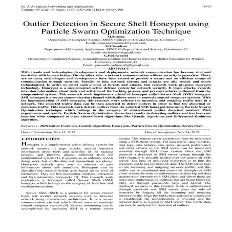 Outlier Detection In Secure Shell Honeypot Using Particle Swarm Optimization Technique Pdf