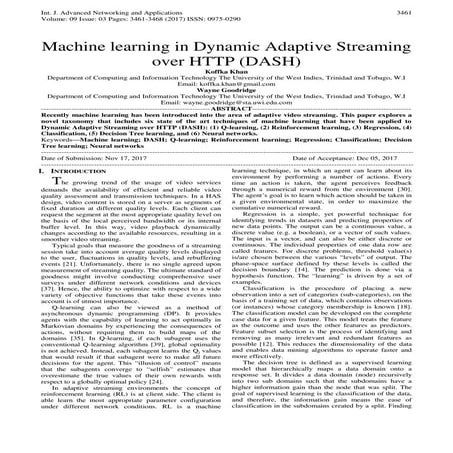 Machine learning in Dynamic Adaptive Streaming over HTTP (DASH) | PDF