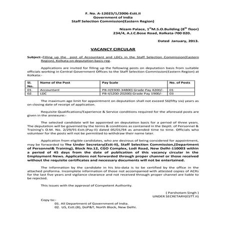Vacancy circular ssc (er) | PDF