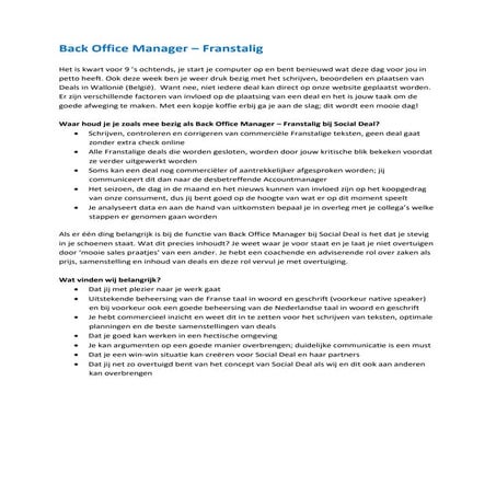 Vacature back office manager franstalig | PDF