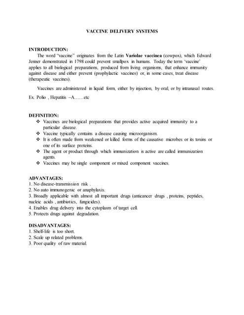 Vaccine delivery system | PPT