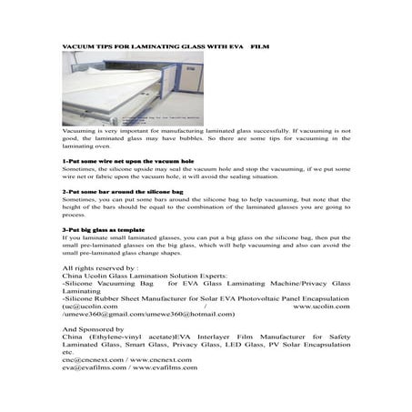 Vacuum tips for laminating glass with eva film | PDF