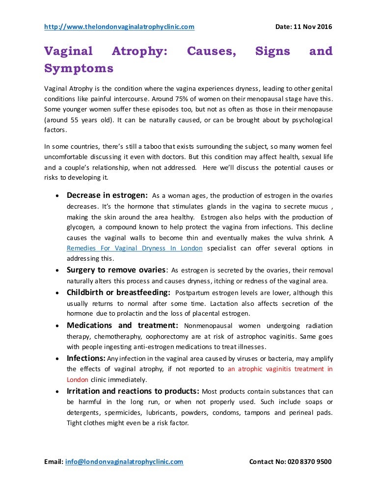 Vaginal atrophy causes, signs and symptoms