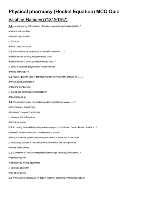 Heckel Plots for Tablet Compression | PPTX | Physics | Science