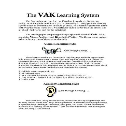 Learning styles, VAK /VARK Model, 4 types of learning styles, Neil Fl…