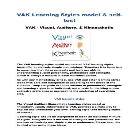 VAK Learning Styles Model | PDF
