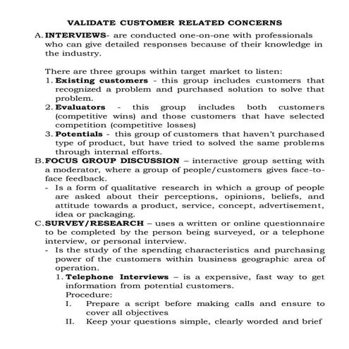 Validate customer related concerns | DOCX