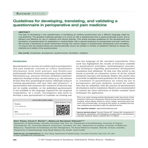 VALIDATING QUESTIONNAIRE preoperativepain | PDF