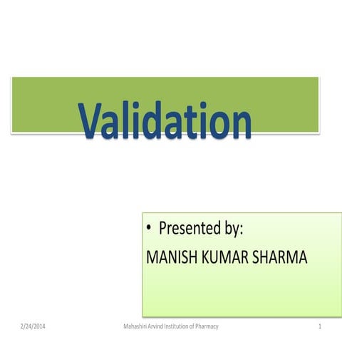 Validation of tablet process | PPTX