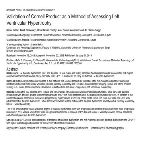 Validation of Cornell Product as a Method of Assessing Left Ventricular ...