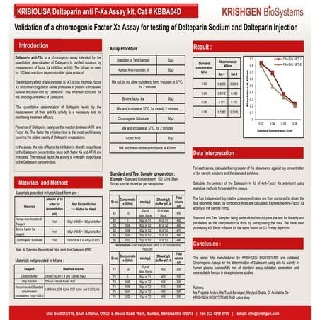Validation of factor xa assay for dalteparin sodium dalteparin ...