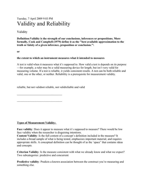 Validity and reliability of the instrument | PDF | Educational ...