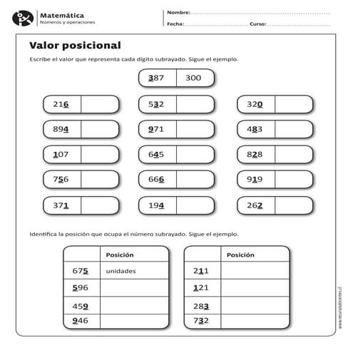 Prueba De Valor Posicional Hojas De Trabajo De Valor Posicional: