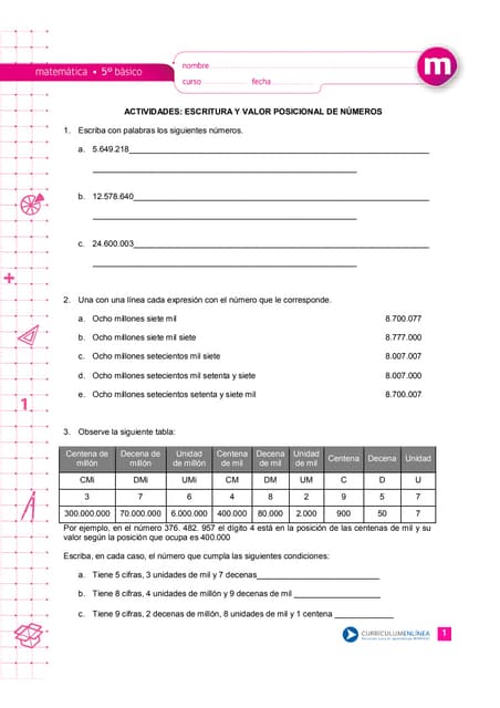 Valor Posicional Prueba De Cuarto Grado Valor Posicional De Números