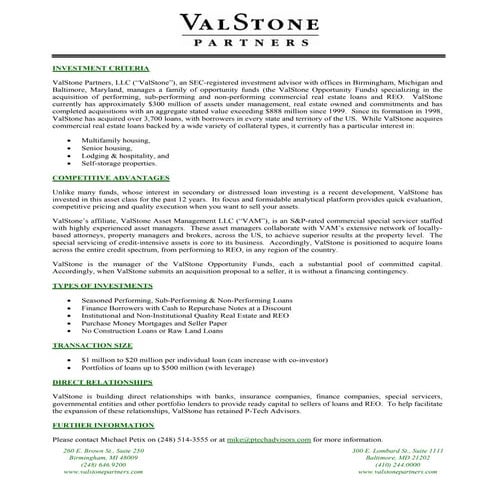 Val Stone Investment Profile | PDF