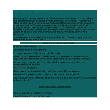 Valuation 101 – recasting | PDF