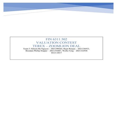 Valuation report of acquisition of Terex Corporation by ZoomLion | PDF