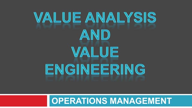 Value Analysis & Value Engineering | PPTX