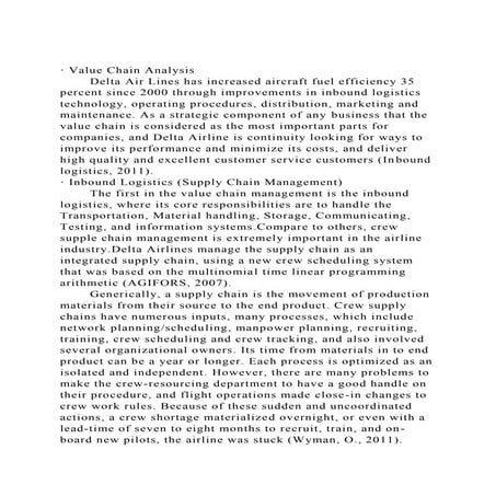 · Value Chain AnalysisDelta Air Lines has increased aircraft fu.docx