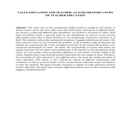 Value education and teacher | DOCX