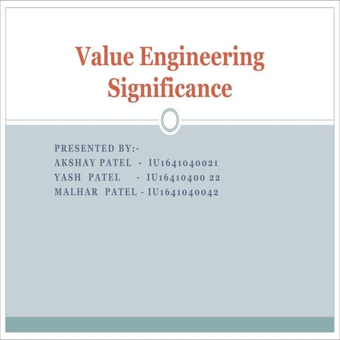 Value engineering significance | PPT