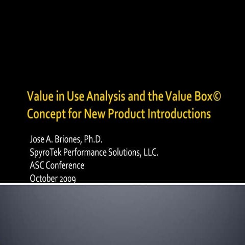 Value in Use Analysis for New Product Introductions | PPT