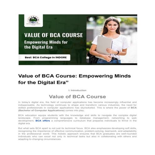 Value of BCA Course | PDF