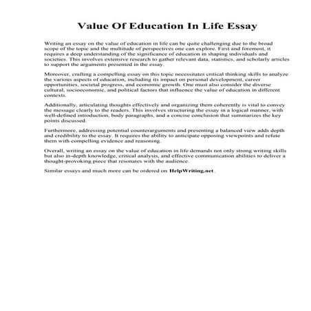 Value Of Education In Life Essay | PDF