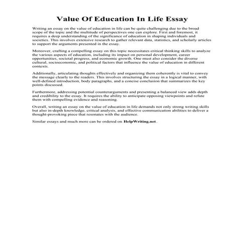 Value Of Education In Life Essay | PDF