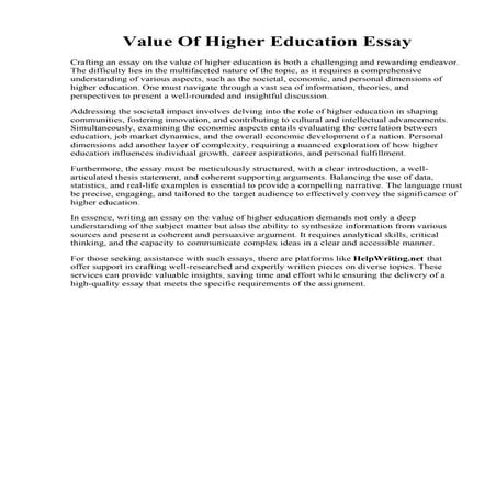 Value Of Higher Education Essay. case study for value education | PDF