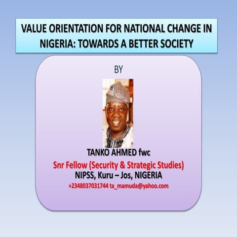VALUE ORIENTATION FOR NATIONAL CHANGE IN NIGERIA: TOWARDS A BETTER ...