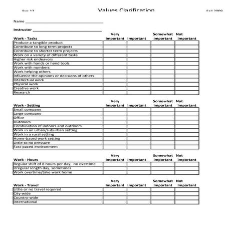 Values Clarification Worksheet Personal Values Clarification Worksheet