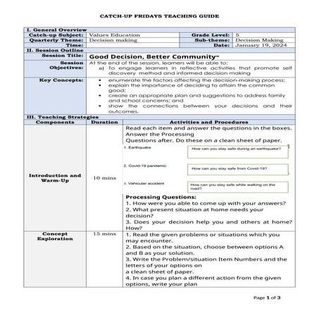 lesson plan in values education week two | PDF