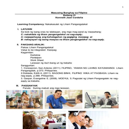 Values Integration Demo Lesson Plan In Filipino VI PDF