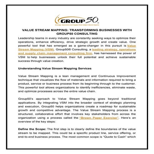 Value Stream Mapping - Group50 Consulting | PDF