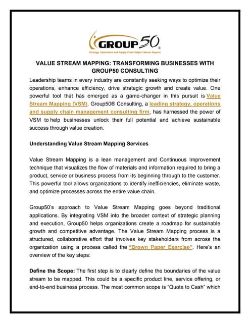 Order to Cash – Value Stream Mapping By Group50 | PPTX
