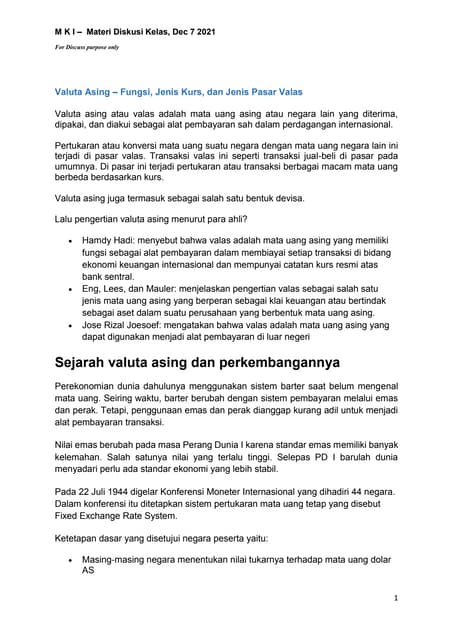 Pasar Valuta Asing (Valas) - Pengertian, Tujuan dan Fungsi | PPTX