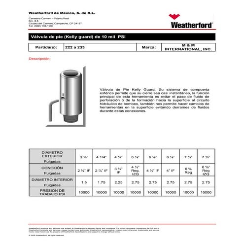 Valvula de pie kelly guard | PDF
