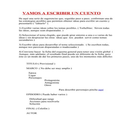 Vamos a escribir un cuento | DOC | Resume Writing and Advice | Job Search