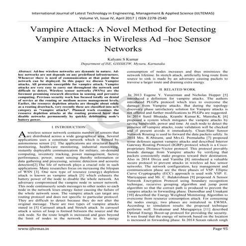Vampire Attack A Novel Method For Detecting Vampire Attacks In Wireless Ad Hoc Sensor Networks