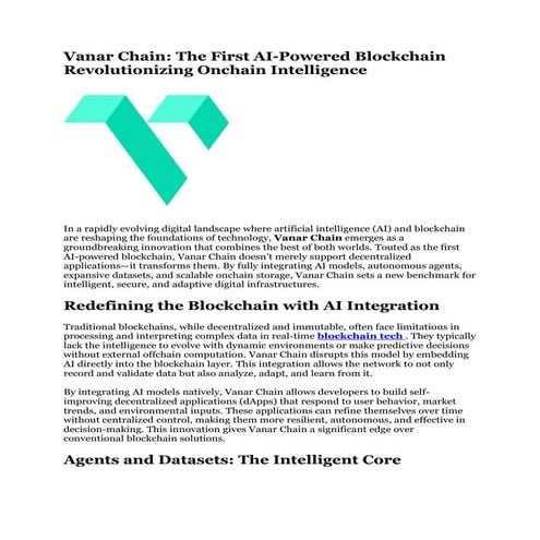 Vanar Chain: AI-Powered Blockchain for PayFi & Real-World ... | PDF