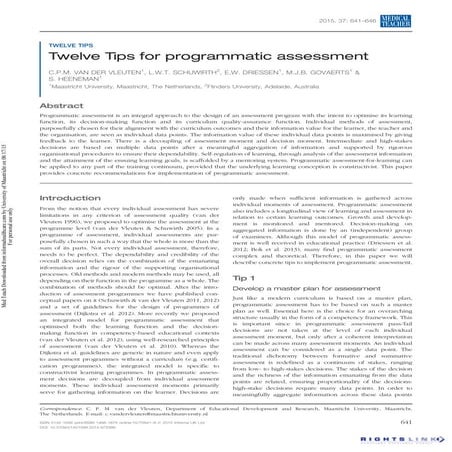 Van der vleuten_-_twelve_tips_for_programmatic_assessment | PDF
